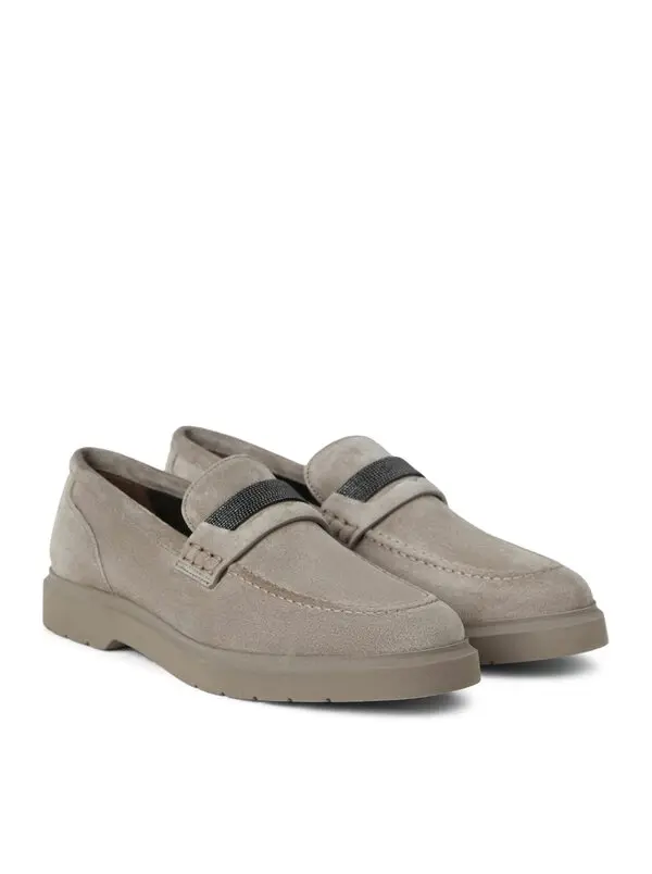 Brunello Cucinelli Suede Loafers With Jewel Embellishment - Cream