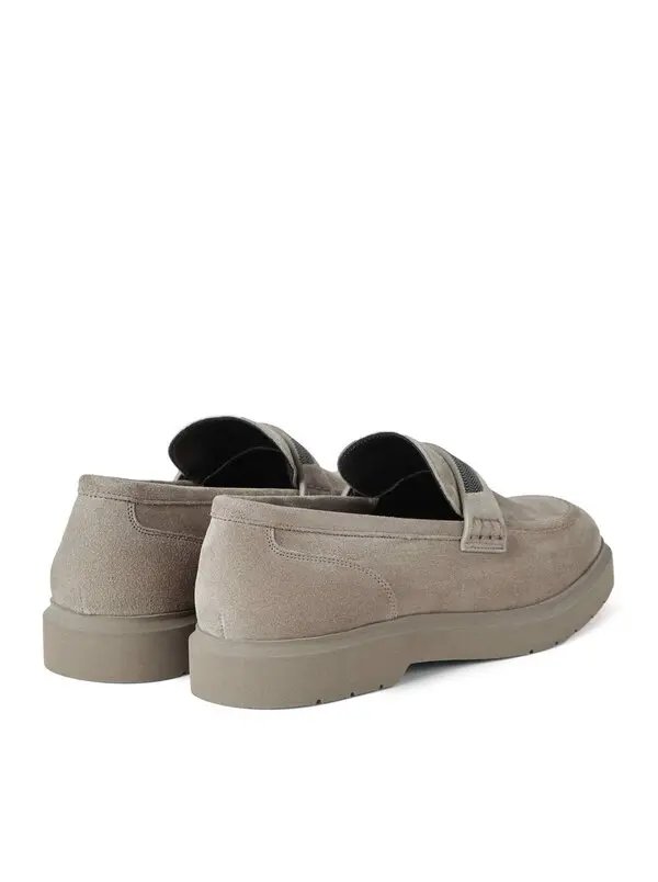 Brunello Cucinelli Suede Loafers With Jewel Embellishment - Cream