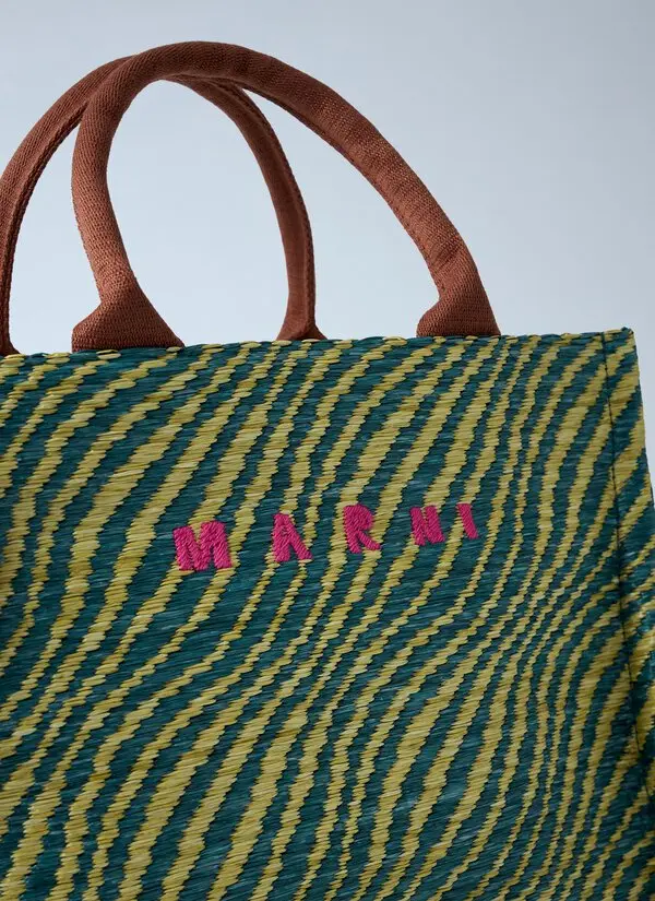 Marni Raffia Logo Basket Bag - Green