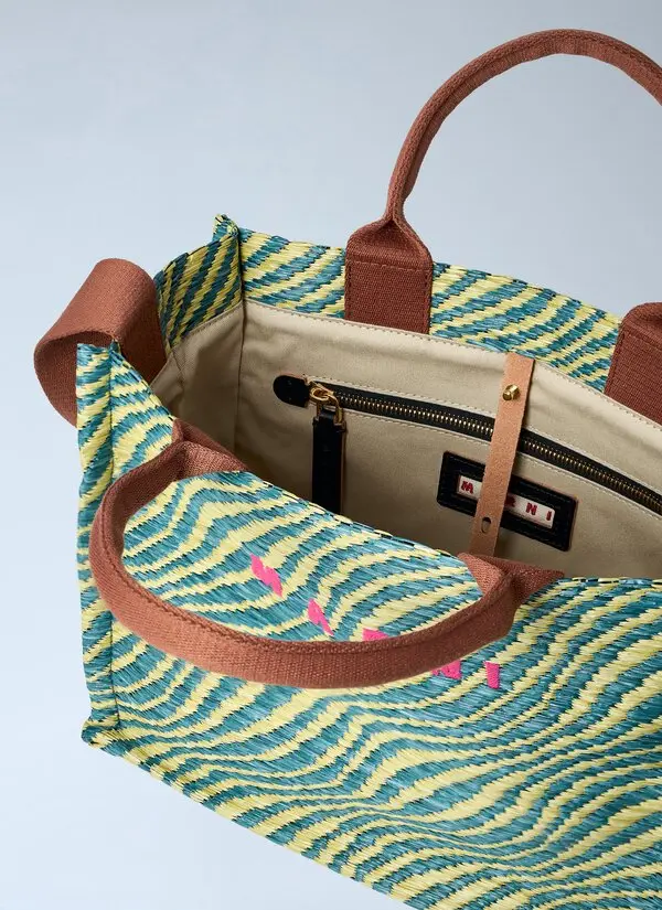 Marni Raffia Logo Basket Bag - Green