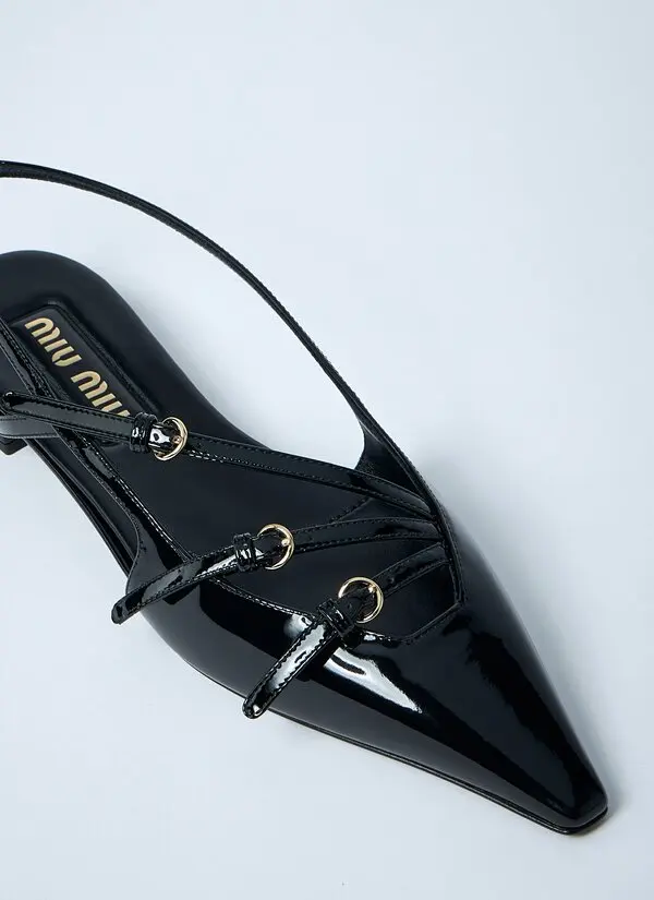 Miu Miu Patent Leather Slingback Ballerina Flats - Black