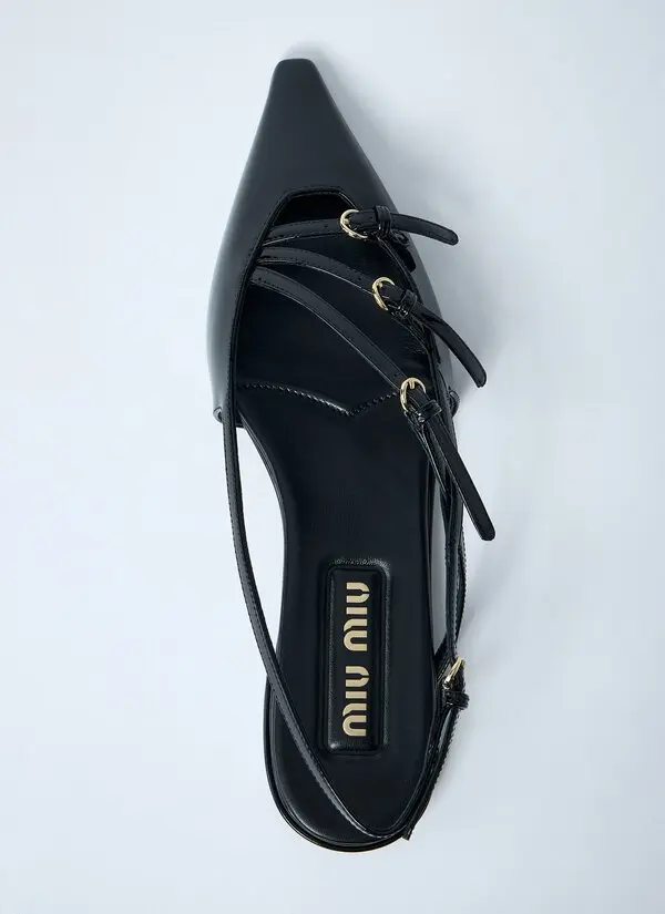 Miu Miu Patent Leather Slingback Ballerina Flats - Black