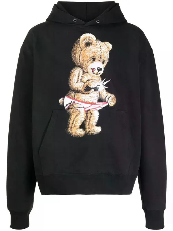 DOMREBEL Snap Teddy-print Pullover Hoodie - Black