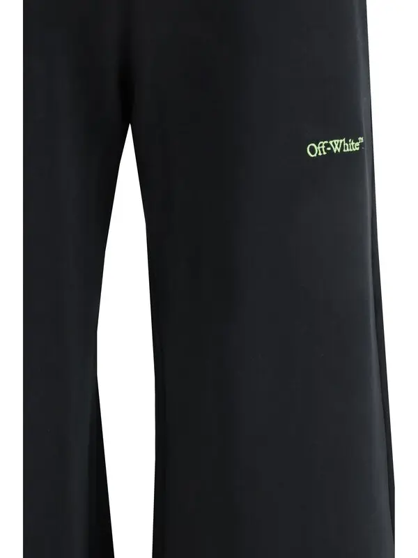 Off-White Cotton Wide Leg Sweatpants With Embroidered Logo