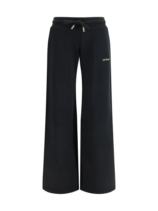 Off-White Cotton Wide Leg Sweatpants With Embroidered Logo - Black