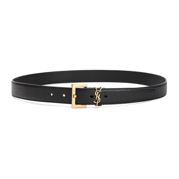 Saint Laurent Grained Leather Belt With Gold-tone Hardware - Black