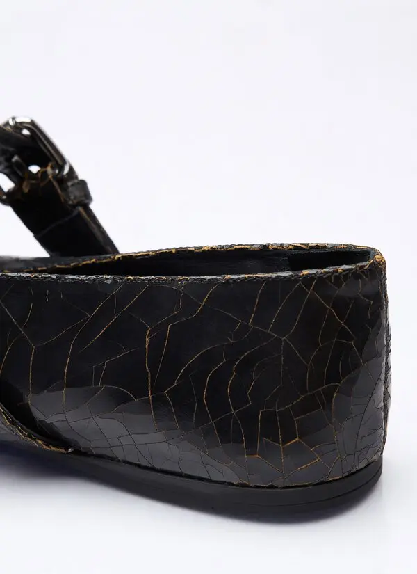 Miu Miu Crackled Leather Ballerina Flats With Bow Detail - Brown