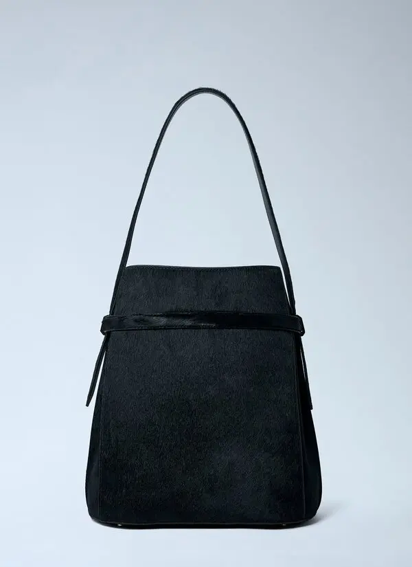 TOTEME Belted Pony Hair Bucket Bag - Black