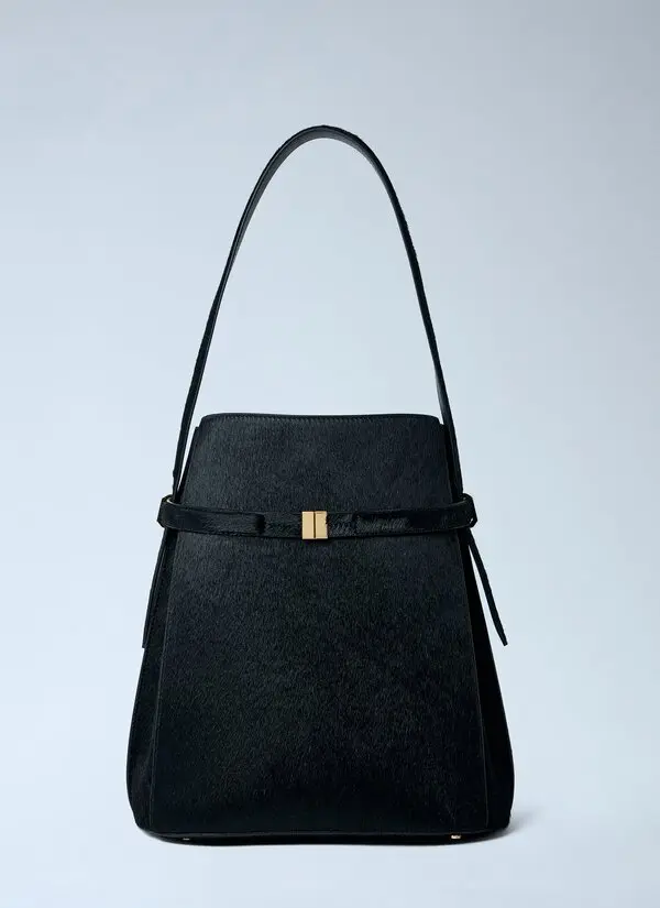 TOTEME Belted Pony Hair Bucket Bag - Black