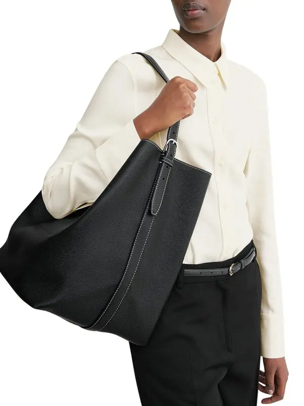 TOTEME Hammered Calfskin Belted Tote Bag - Black