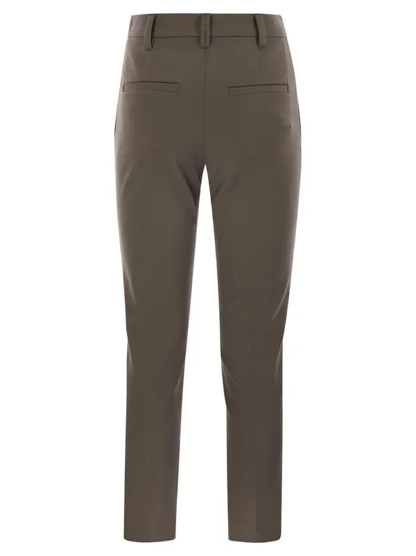 Brunello Cucinelli Cigarette Trousers In Stretch Cotton - Brown