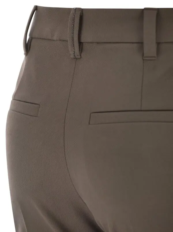 Brunello Cucinelli Cigarette Trousers In Stretch Cotton - Brown