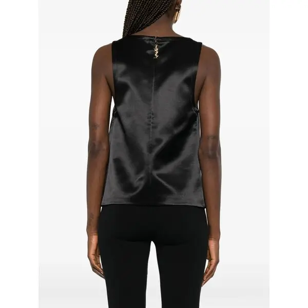 Saint Laurent Sleeveless Top With Pleated Detail - Black