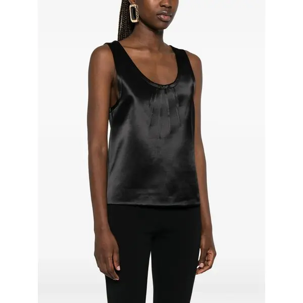 Saint Laurent Sleeveless Top With Pleated Detail - Black