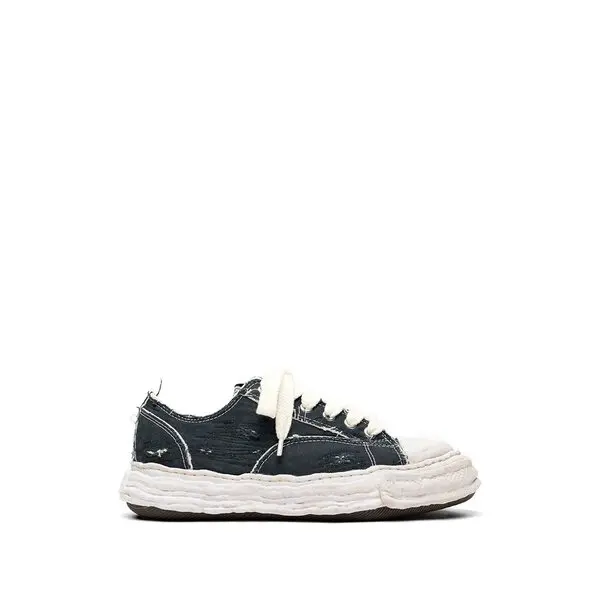 Mihara Yasuhiro Canvas Lace-up Distressed Low-top Sneakers - Black