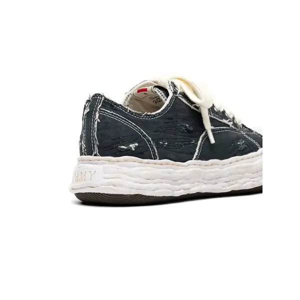 Mihara Yasuhiro Canvas Lace-up Distressed Low-top Sneakers - Black