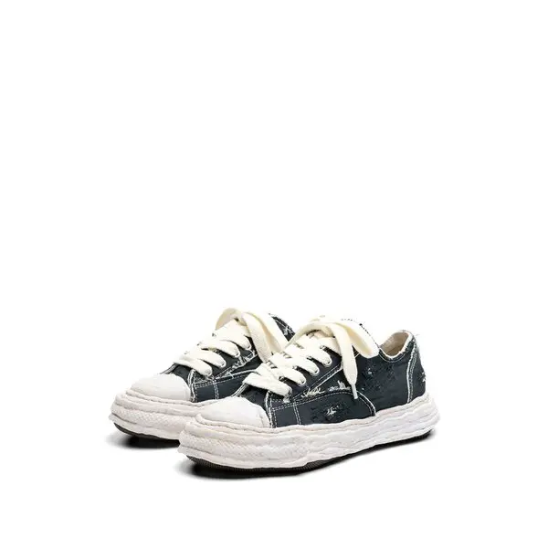Mihara Yasuhiro Canvas Lace-up Distressed Low-top Sneakers - Black