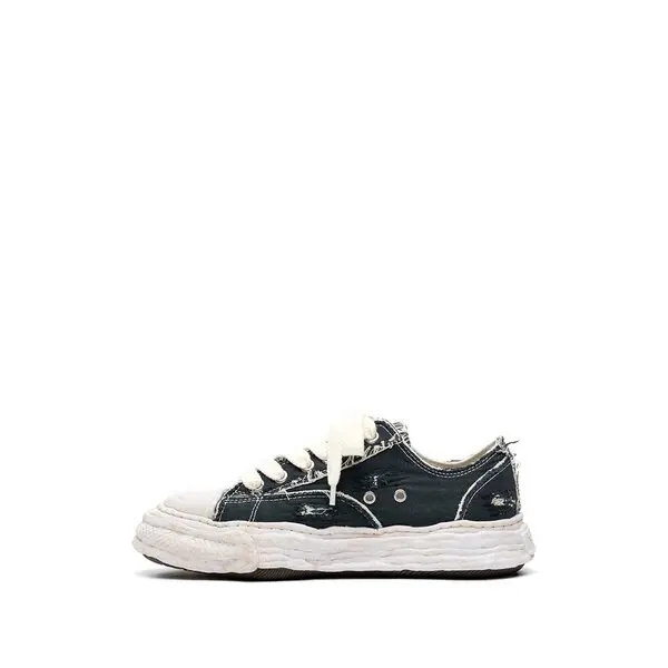 Mihara Yasuhiro Canvas Lace-up Distressed Low-top Sneakers - Black