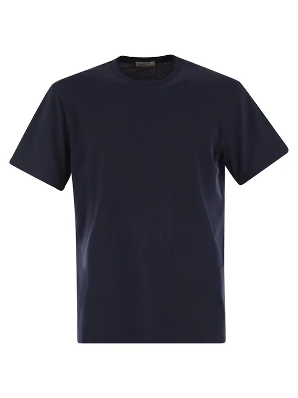Herno Resort T-shirt In Cotton And Light Stretch Nylon - Blue