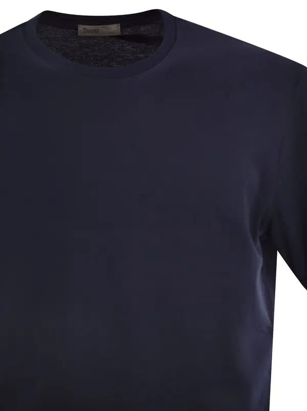 Herno Resort T-shirt In Cotton And Light Stretch Nylon - Blue