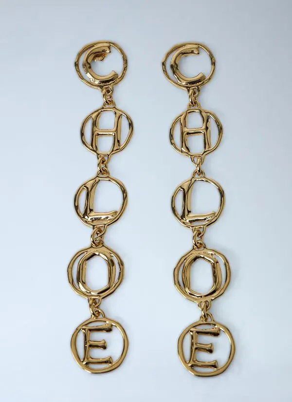 Chloé Script Letter Pendant Drop Earrings In -tone Metal - Gold