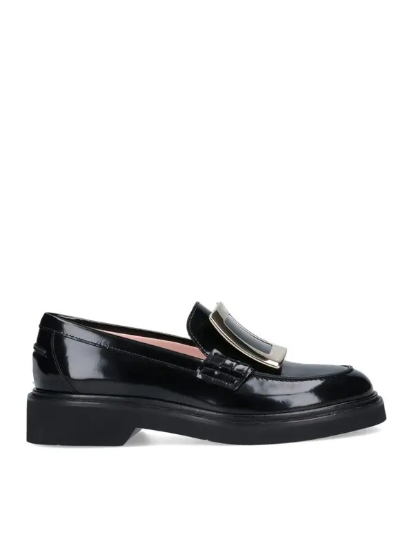 ROGER VIVIER Leather Mocassins With Metal Buckle - Black