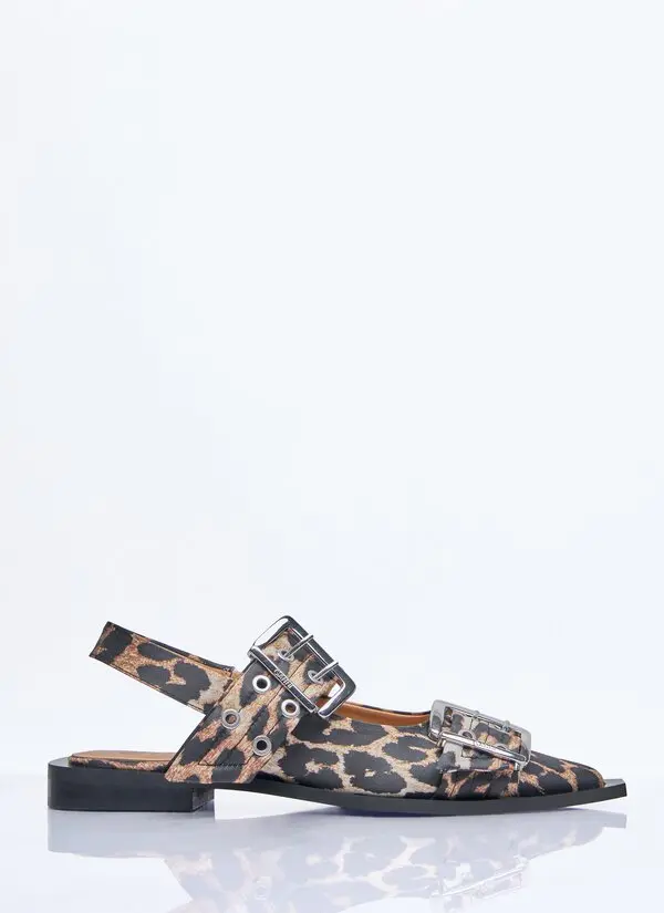 GANNI Leopard Print Buckle Ballerina Flats - Brown