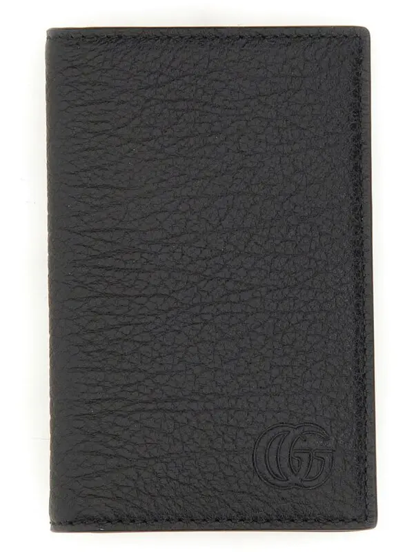 Gucci Calfskin Wallet With Embossed Logo - Black