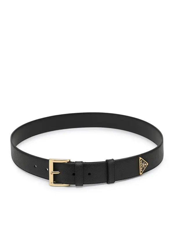 Prada Saffiano Leather Belt With Logo Plate - Black