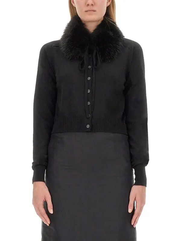 Sportmax Knit Shirt With Fur Collar - Black