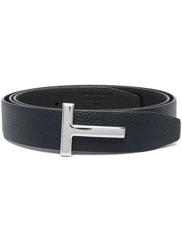 TOM FORD Leather Belt With Silver-tone Logo Plaque - Multicolor