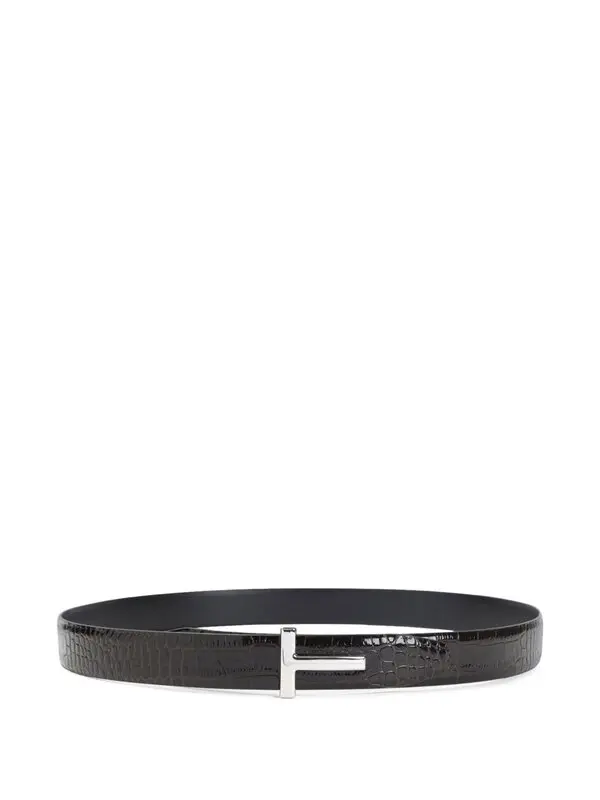 TOM FORD Leather Belt With Silver-tone Logo Plaque - Multicolor