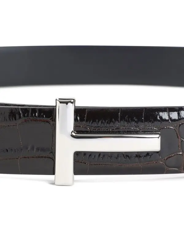 TOM FORD Leather Belt With Silver-tone Logo Plaque - Multicolor