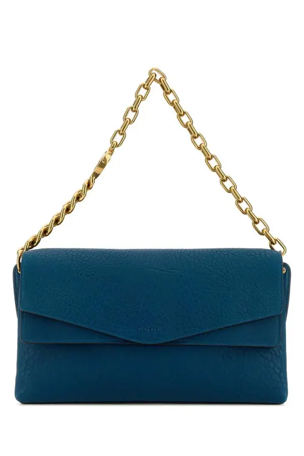 Gucci Teal Green Leather Large Shoulder Bag - Blue