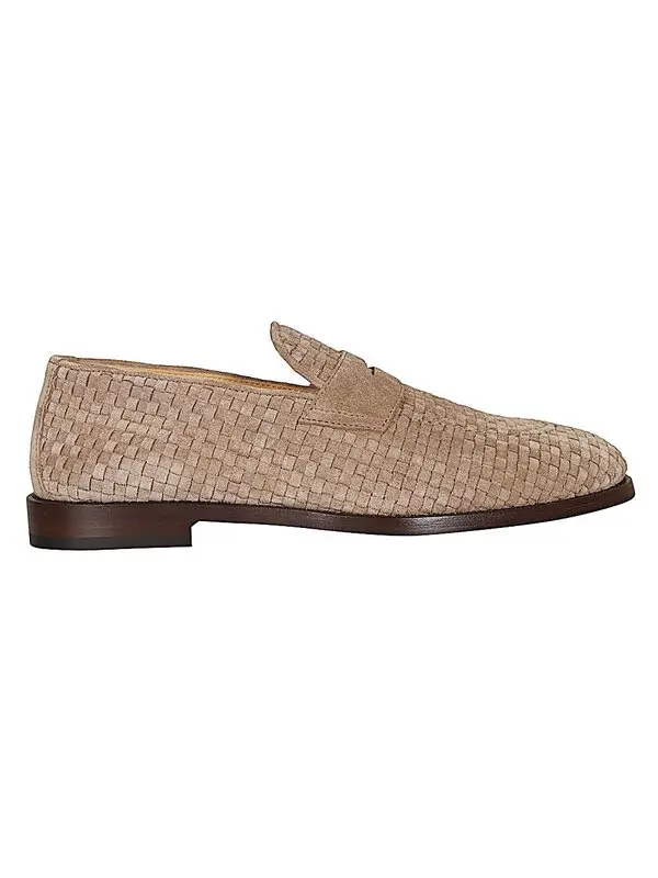 Brunello Cucinelli Suede Leather Woven Loafers