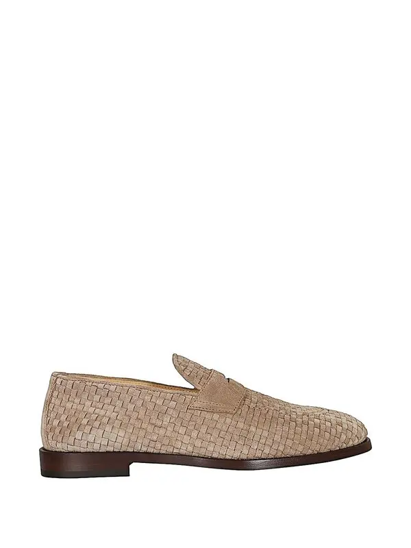 Brunello Cucinelli Suede Leather Woven Loafers