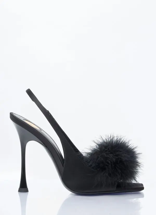 Saint Laurent Feather Embellished Slingback Sandals - Black