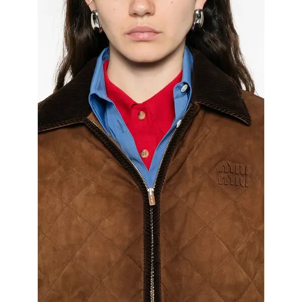 Miu Miu Quilted Lambskin Bomber Jacket With Corduroy Collar