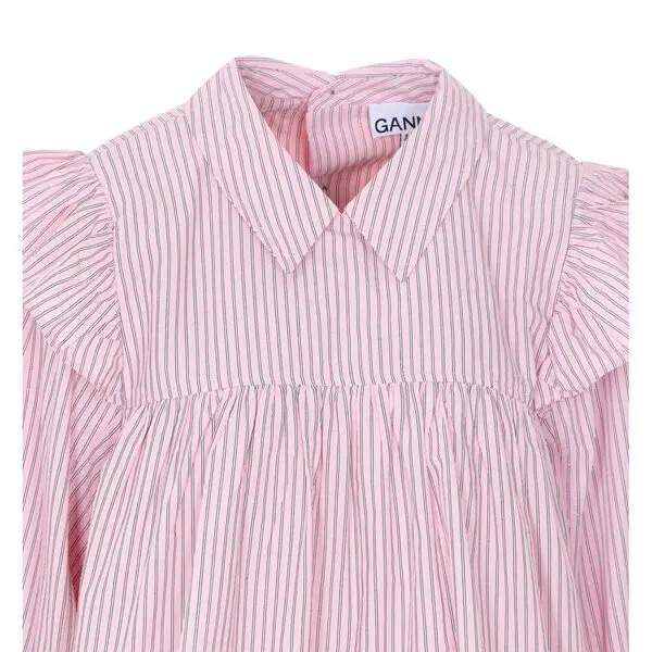 GANNI Striped Frill Blouse