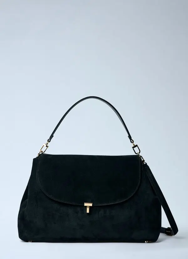TOTEME T-lock Suede Satchel Bag - Black