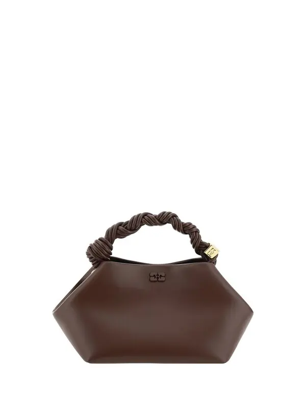 GANNI Small Hexagonal Handbag With Braided Top Handle And Butterfly Applique - Brown