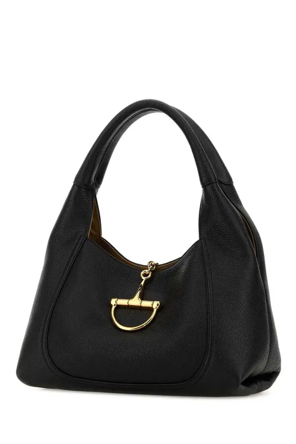 Gucci Calfskin Leather Shoulder Bag With Gold Tone Hardware - Black