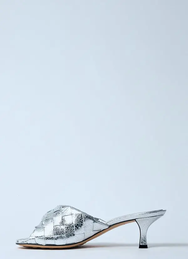 Bottega Veneta Blink Heeled Mules In Metallic Woven Leather