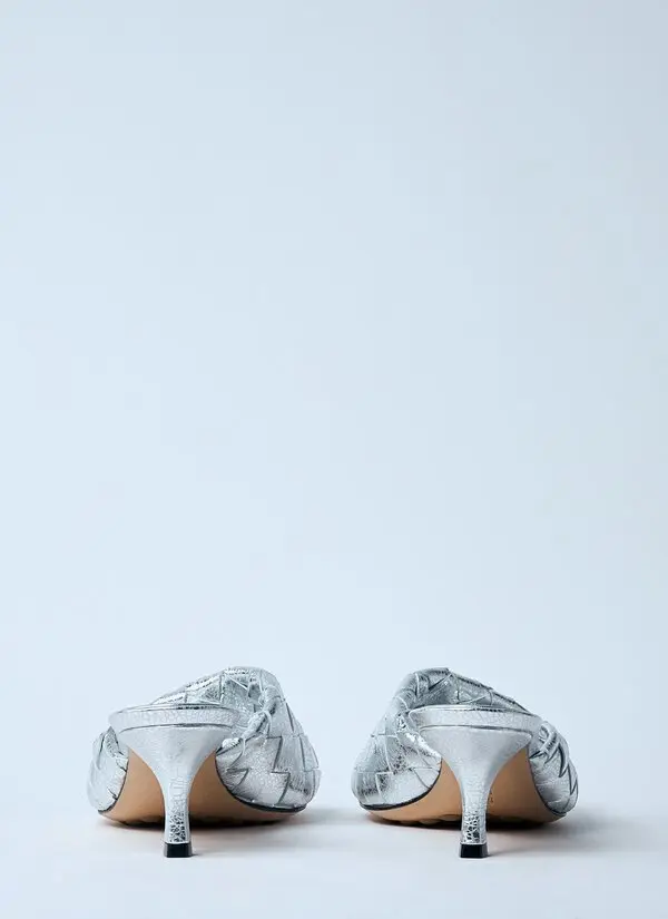 Bottega Veneta Blink Heeled Mules In Metallic Woven Leather