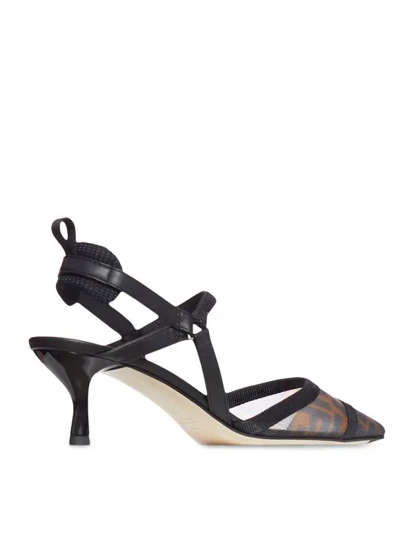 Fendi Colibrì Lite Slingback Mid Heel In Mesh Ff - Black