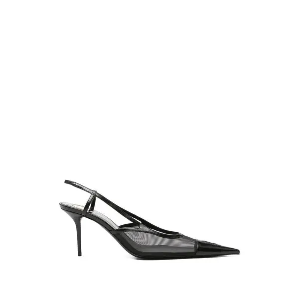 Saint Laurent Leather And Mesh Pointed Toe Slingback Stiletto Heels