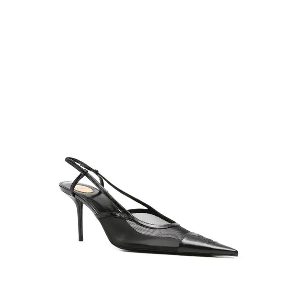 Saint Laurent Leather And Mesh Pointed Toe Slingback Stiletto Heels