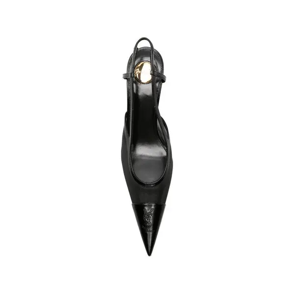 Saint Laurent Leather And Mesh Pointed Toe Slingback Stiletto Heels