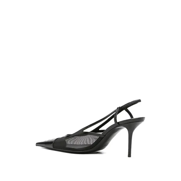 Saint Laurent Leather And Mesh Pointed Toe Slingback Stiletto Heels