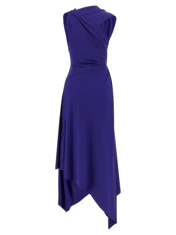 Victoria Beckham Asymmetrical Neckline Fluid Drape Midi Dress
